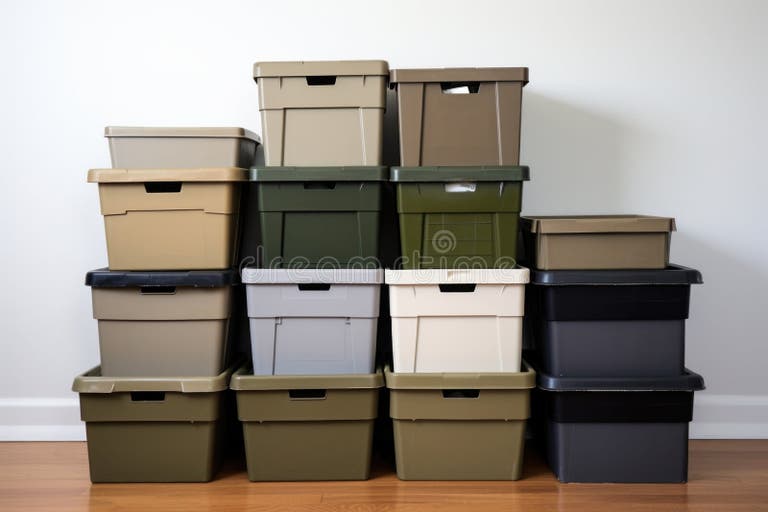 Different-sized Physical Storage Boxes Arranged in a Neat Row Stock ...