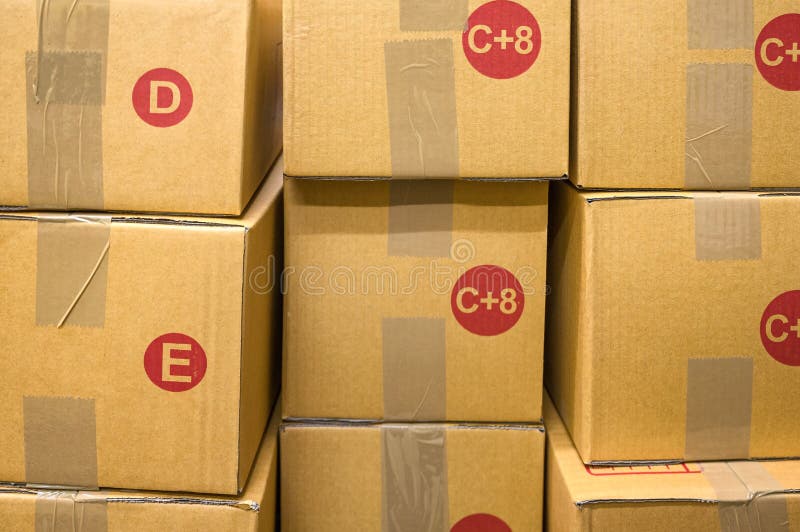Different Sizes Brown Cardboard Box Stacked in Delivery Shop Stock ...