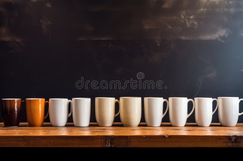 Different Sizes of Coffee Cups in a Line Stock Photo - Image of table ...