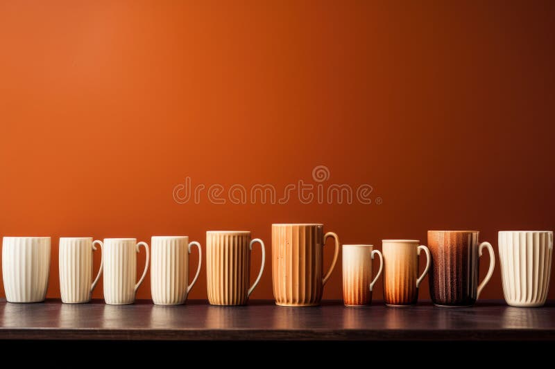 Different Sizes of Coffee Cups in a Line Stock Photo - Image of routine ...