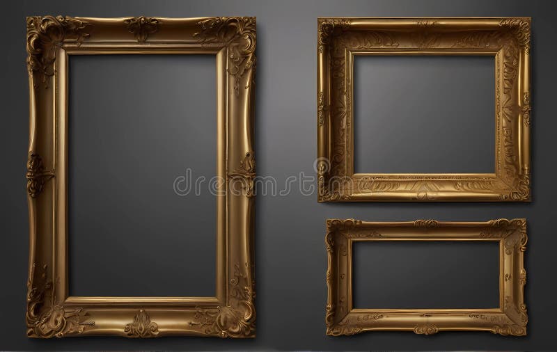 Different Sizes of Golden Picture Frames Stock Photo - Image of ...