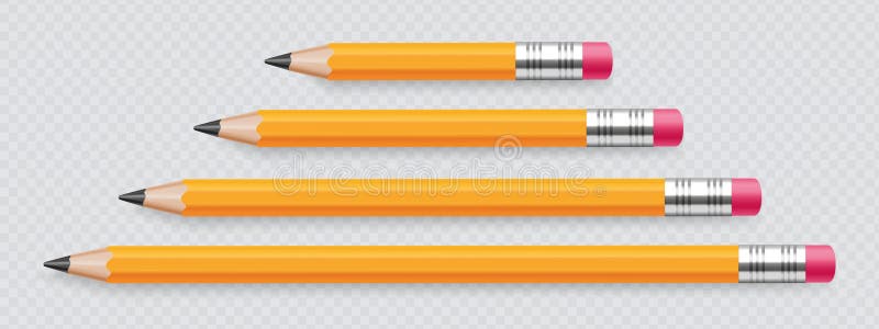 Different Sizes of Yellow Graphite Pencils with Eraser Stock Vector ...