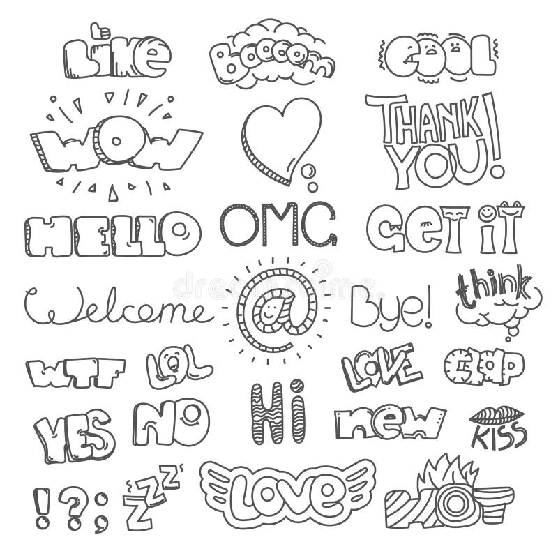 Different Sketch Style Words Collection Stock Vector - Illustration of ...