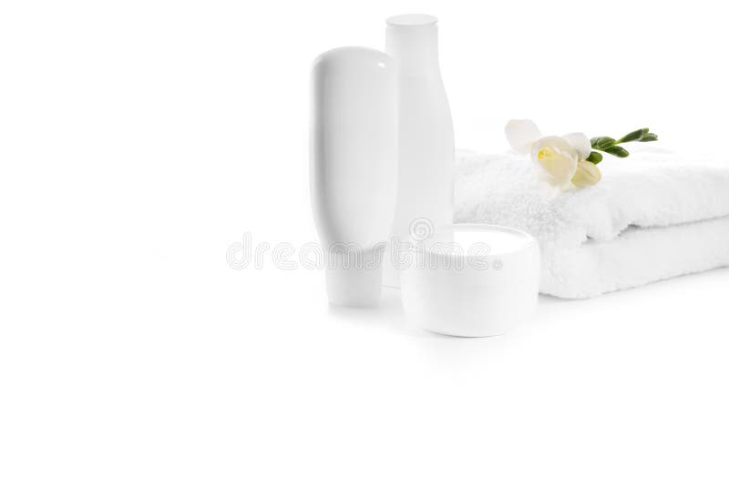 Different Skin Cream or Body Lotion and Towel Stock Photo - Image of ...