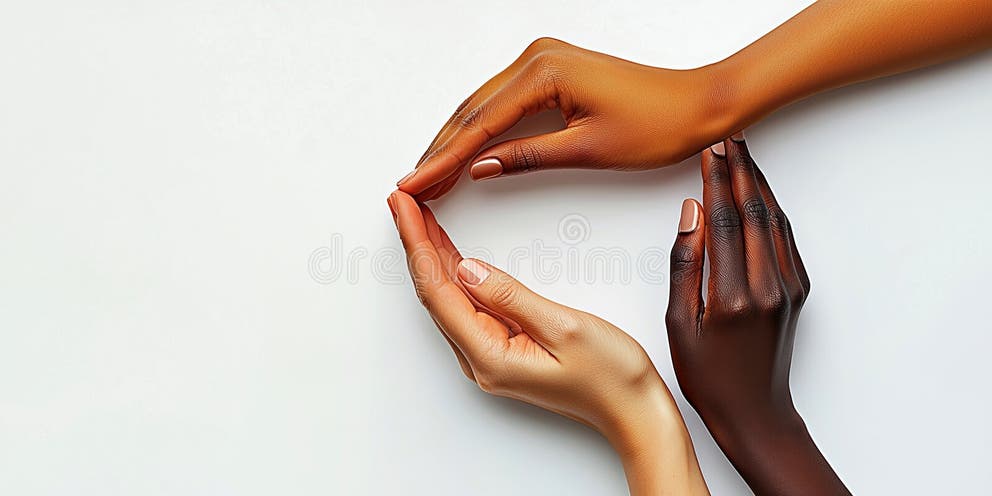 Diverse Hands Creating a Shape in an Artistic Display on a White ...