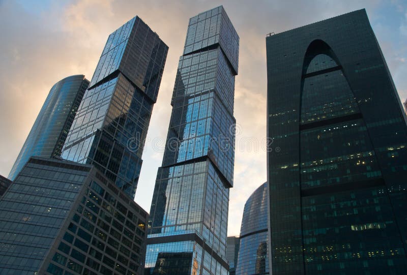 Different Skyscrapers on a Summer Evening Stock Photo - Image of ...