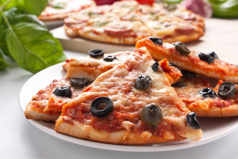 Different Sliced Pizzas with Ingredients Stock Photo - Image of ...