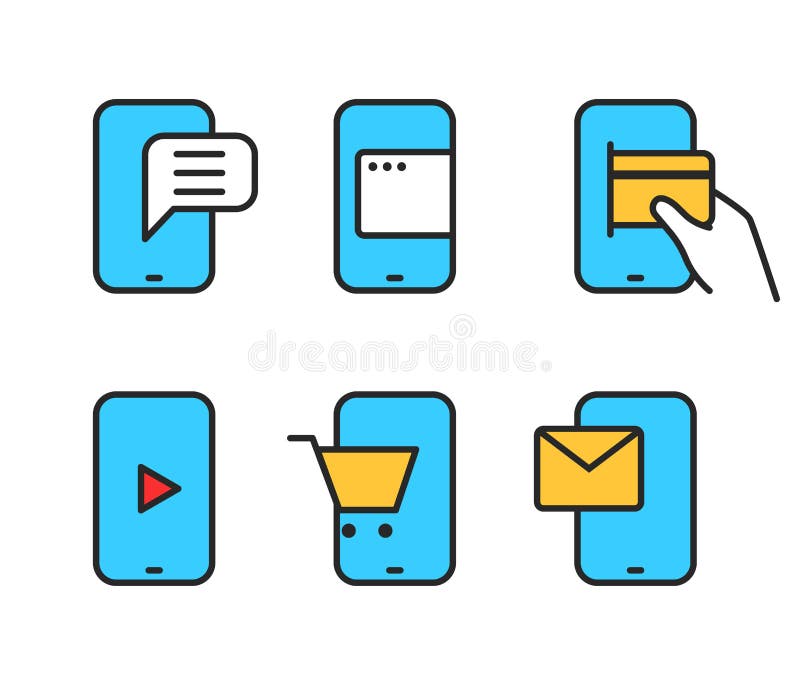 Different Smartphone Pictograms Lineart Design Stock Vector ...