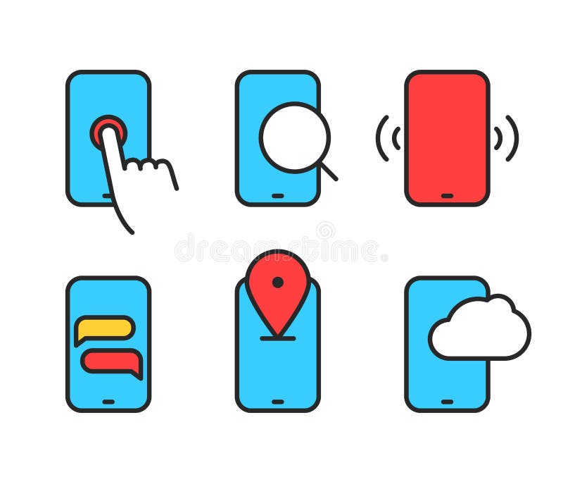 Different Smartphone Pictograms Lineart Design Stock Vector ...