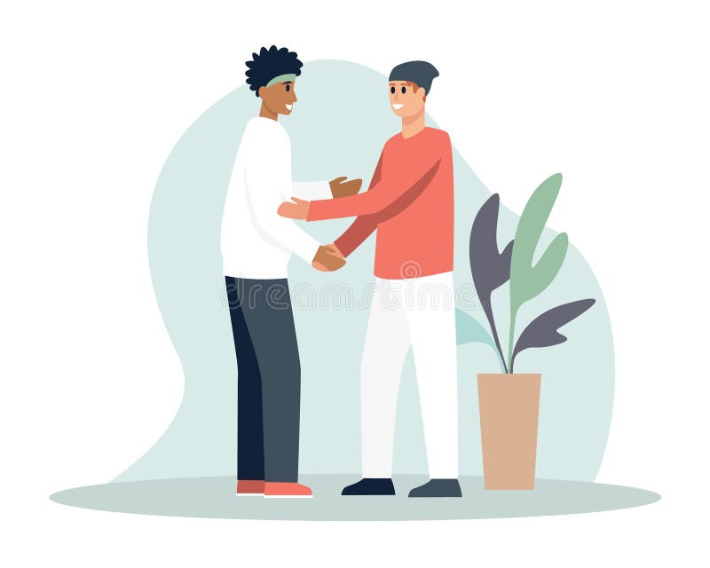 Different Smiling Men Feeling Happy when Meeting Vector Stock Vector ...