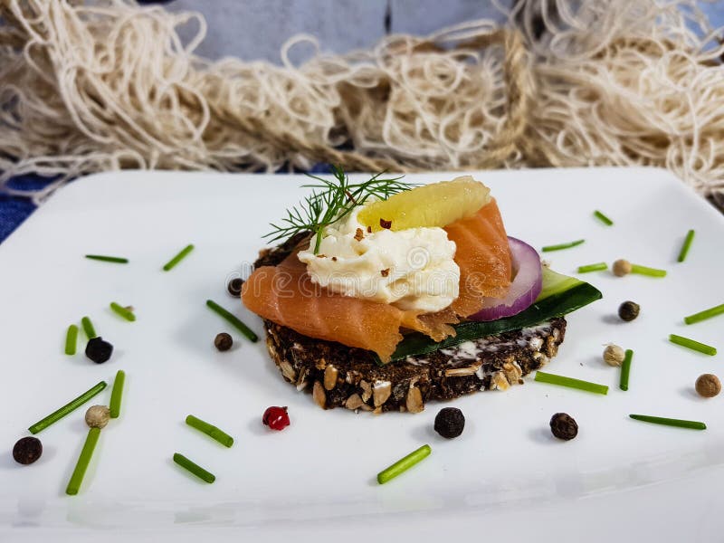 Smoked fish canapes stock image. Image of healthy, halibut - 202052037