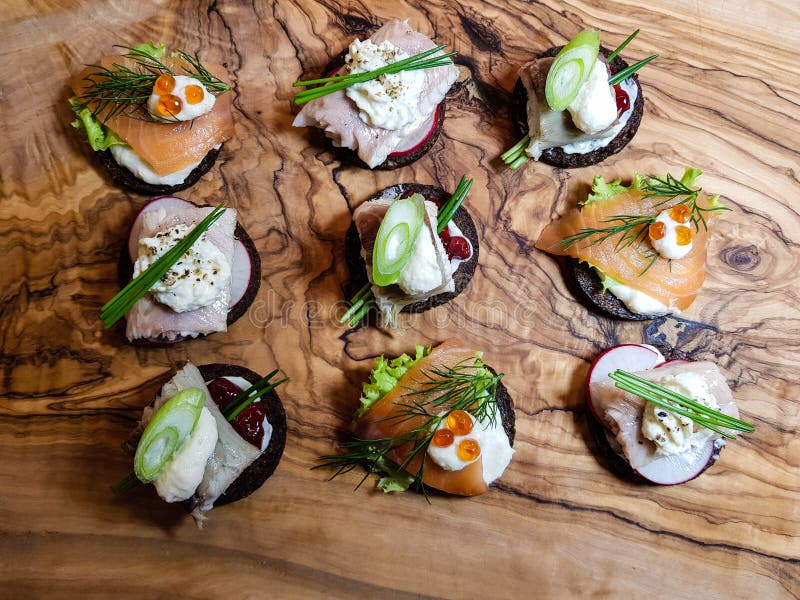 Smoked eel canape stock photo. Image of grilled, meal - 168159724