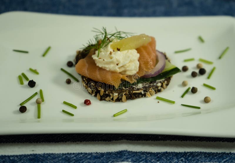 Smoked fish canapes stock image. Image of olive, healthy - 202052387