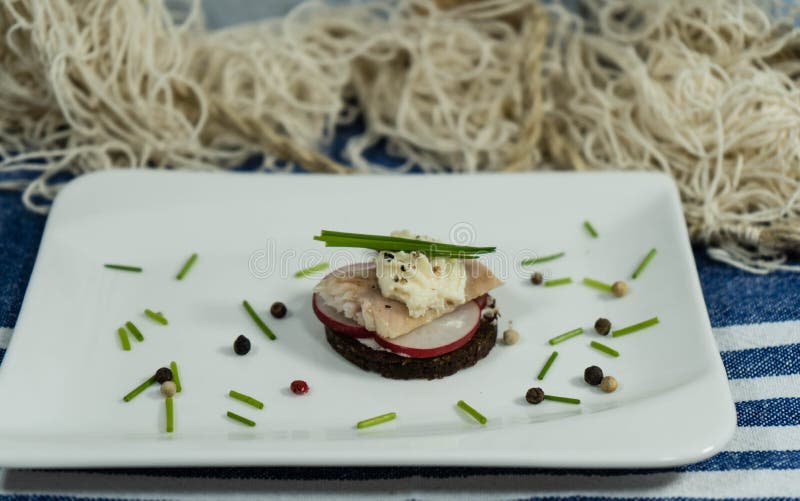 Smoked fish canapes stock photo. Image of mackerel, halibut - 202052426