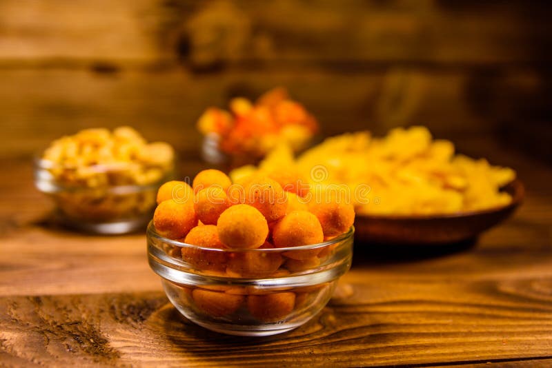 Different Snacks for Beer on Wooden Table Stock Photo - Image of nacho ...