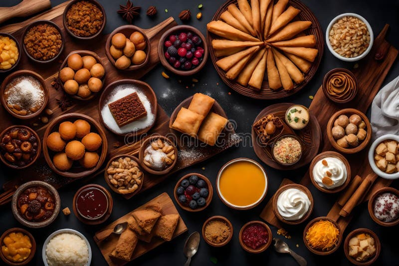 Different snacks with dips stock illustration. Illustration of baking ...