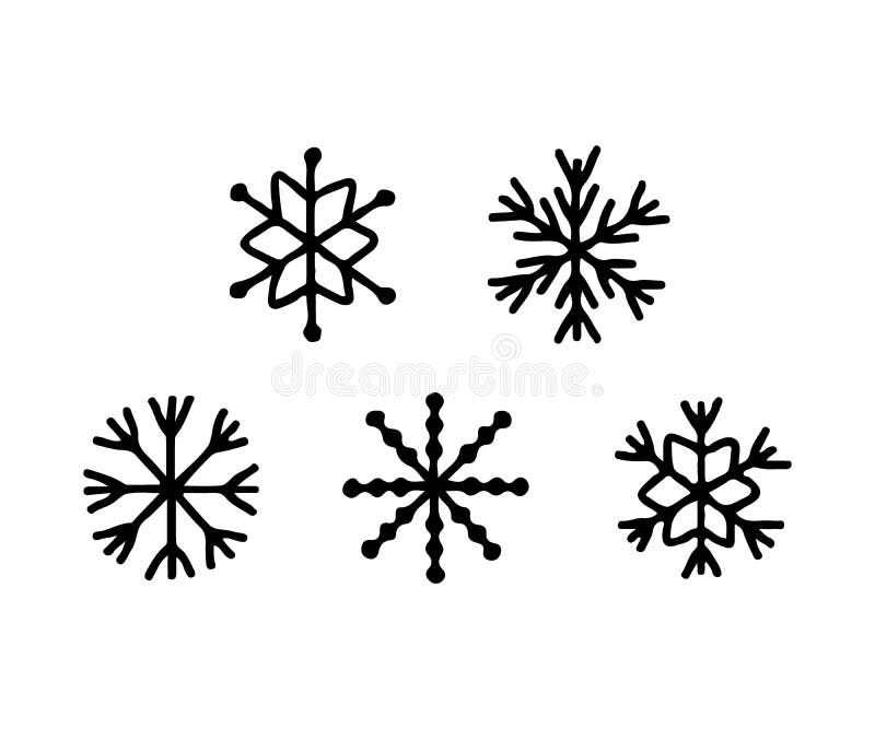 Different Snowflake Doodle Shape, Snow Hand Draw Sketch. Black ...