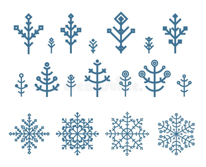 Different Snowflake Elements Set Stock Vector - Illustration of nature ...