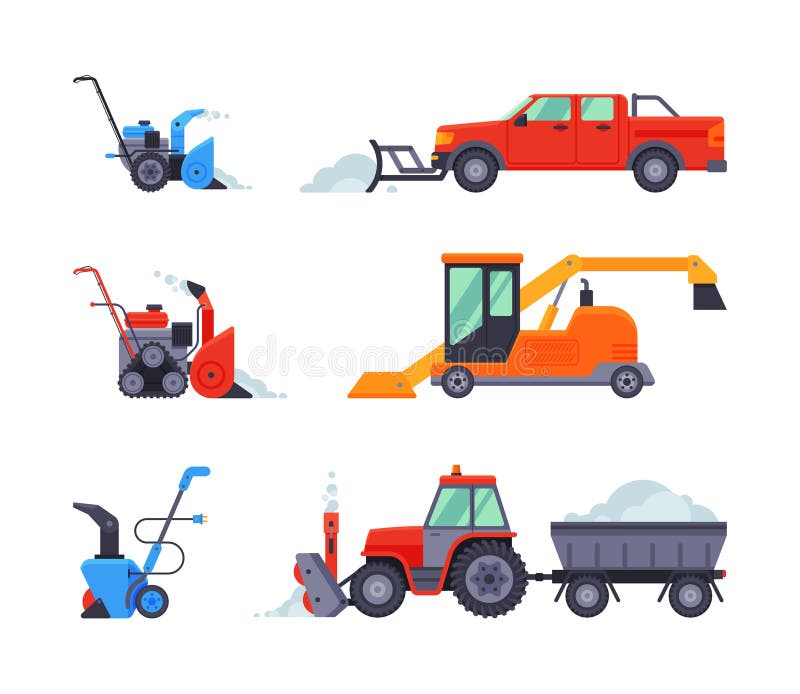 Different Snowplow or Snowplough Machine Vector Set Stock Vector ...