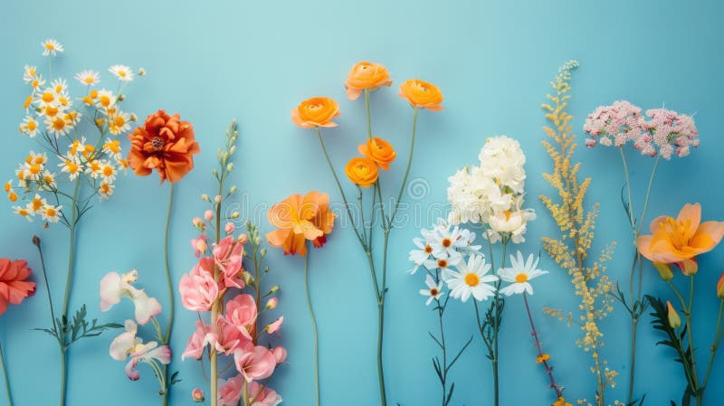 Different Soft Flowers on Blue Table Stock Illustration - Illustration ...
