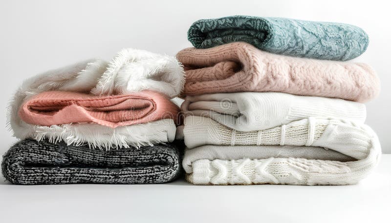 Different Soft Folded Blankets on White Background Stock Illustration ...