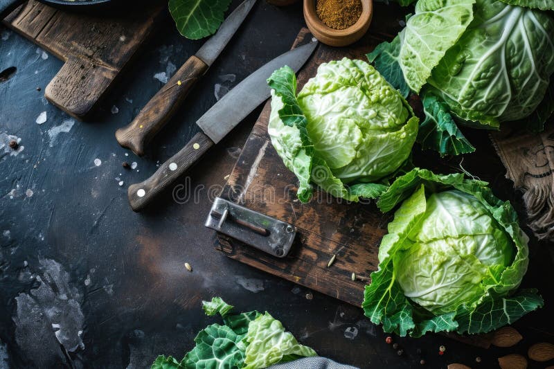 Different Sort of Cabbage on Dark Background Stock Photo - Image of ...