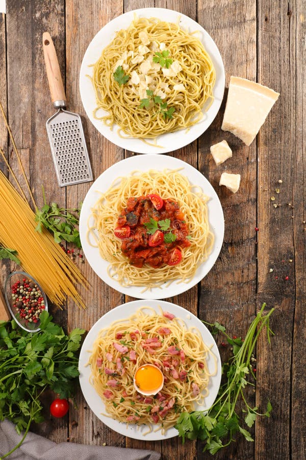 Different Sort of Spaghetti Stock Image - Image of bacon, parmesan ...