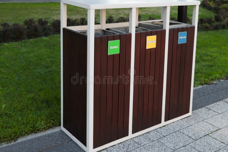 Different Sorting Bins for Waste Recycling Outdoors Stock Photo - Image ...