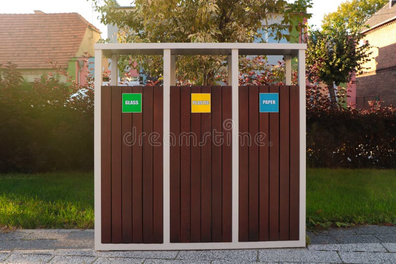 Different Sorting Bins for Waste Recycling on Sunny Day Outdoors Stock ...