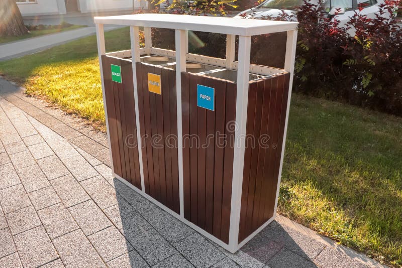 Different Sorting Bins for Waste Recycling on Sunny Day Outdoors Stock ...