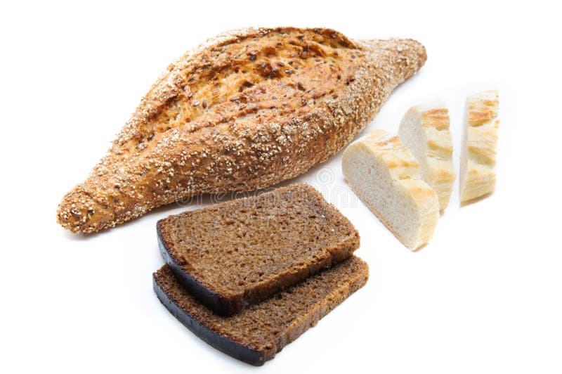 Different Sorts of Bread - Wheat, Rye and Multi Grain on White ...