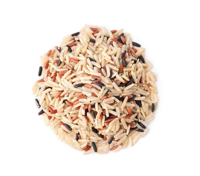 Different Sorts of Brown Rice Isolated on White, Top View Stock Photo ...