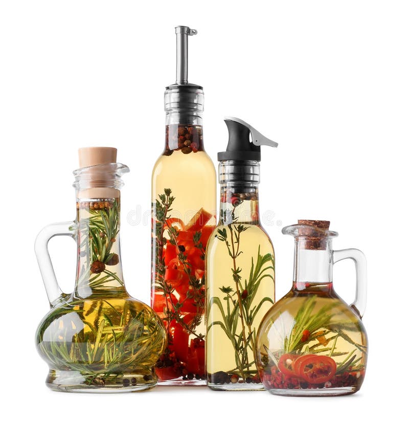 Different Sorts of Cooking Oil with Spices and Herbs in Bottles on ...
