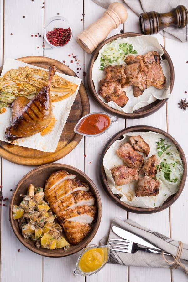 Different Sorts of Grilled Meat Stock Image - Image of kabobs, gourmet ...