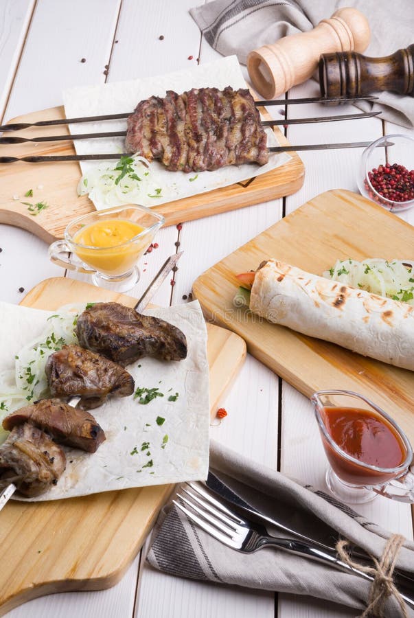 Different sorts of kebabs stock photo. Image of gourmet - 81595728