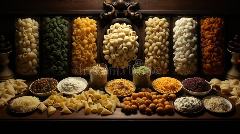Different Sorts of Pasta on Kitchen Table. Stock Image - Image of ...