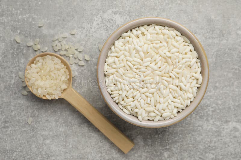 Different Sorts of Rice on Grey Table, Flat Lay Stock Photo - Image of ...