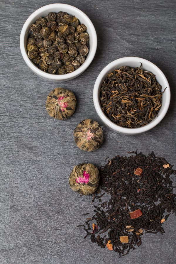 Different Sorts of Tea Leaves Stock Photo - Image of black, background ...