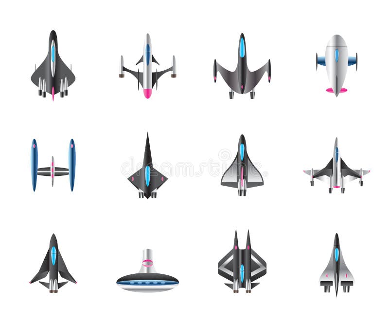 Different Spaceships in Flight Stock Vector - Illustration of shuttle ...