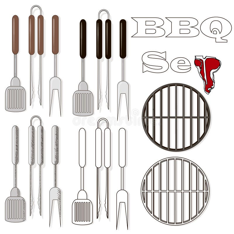 Different Special Tools for Barbecue Party. Bbq Grill and Tools Vector ...