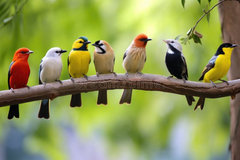 Different Species of Birds Perched on the Same Tree Branch Stock Image ...