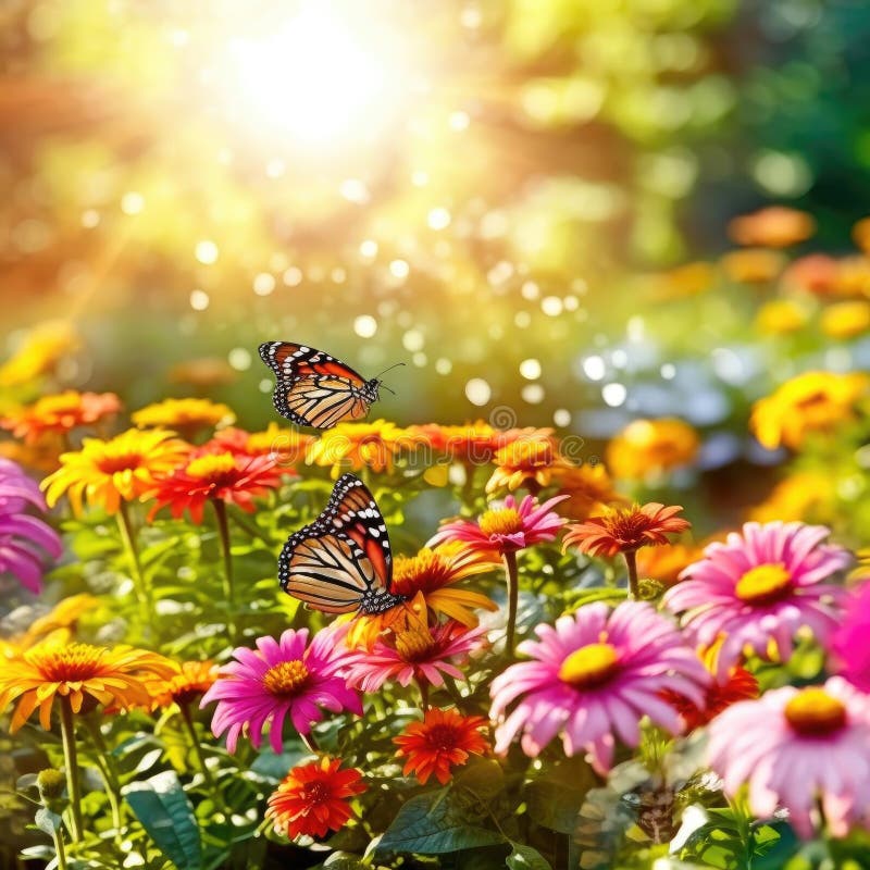 Different Species of Butterflies Fluttering Around a Flower Garden ...