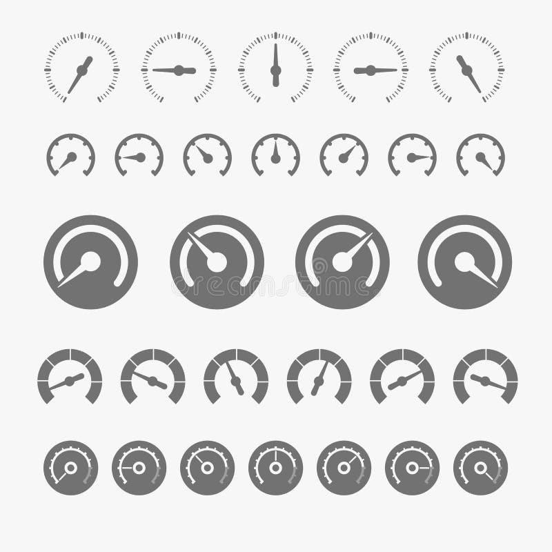 Different Speedometer Icons Stock Vector - Illustration of monochrome ...