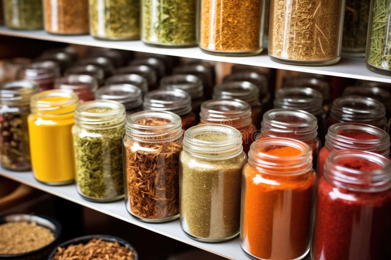 Different Spices in Containers on a Kitchen Rack Stock Illustration ...