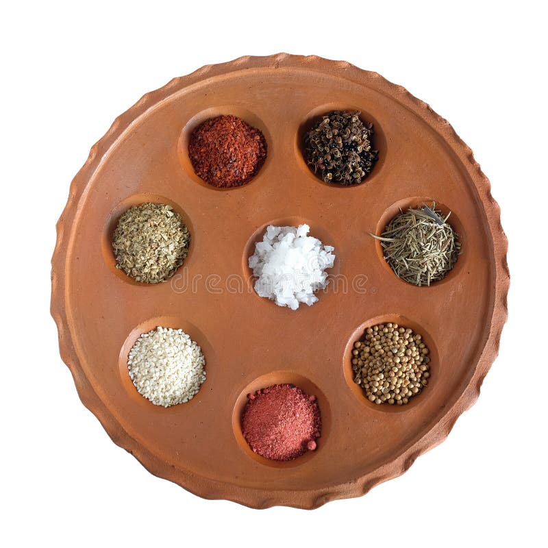 Different Spices and Herbs in Clay Pit Tray for Cooking Thai Food Stock ...