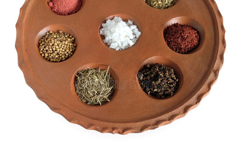 Different Spices and Herbs in Clay Pit Tray for Cooking Thai Food ...