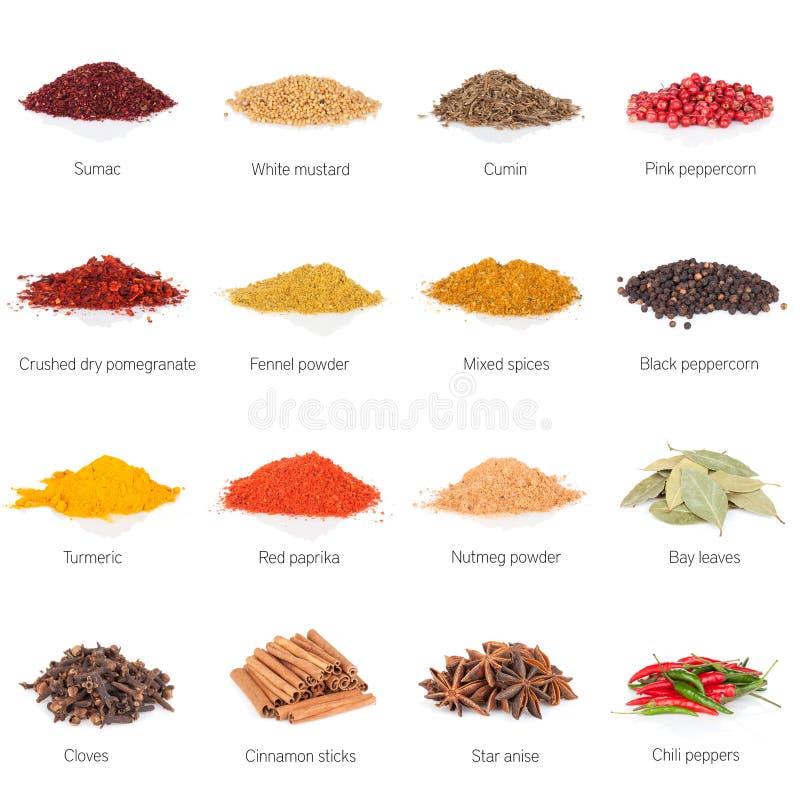 Spices Set Isolated on a White Background Stock Image - Image of dill ...