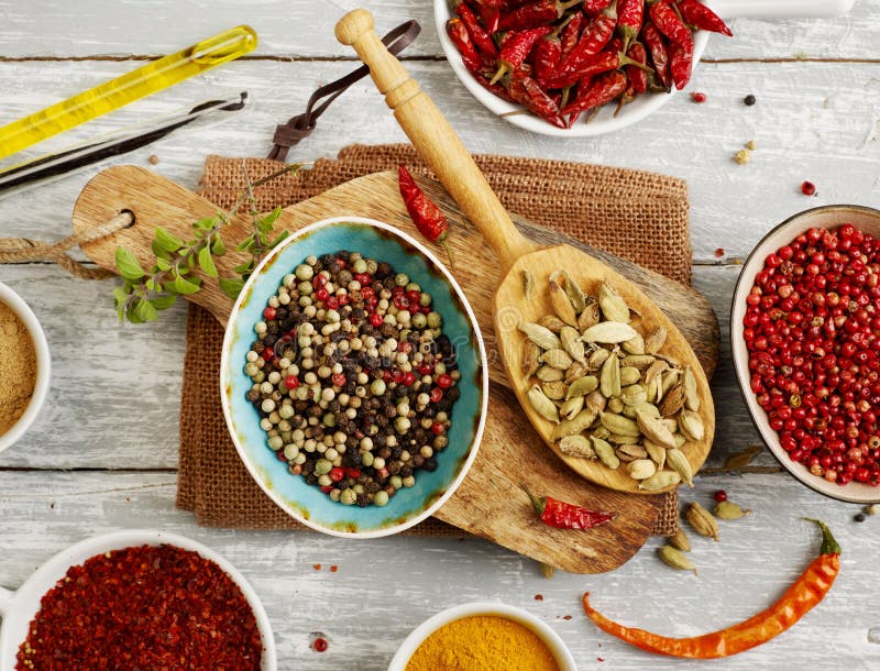 Rustic spices from above stock image. Image of angle - 136507239