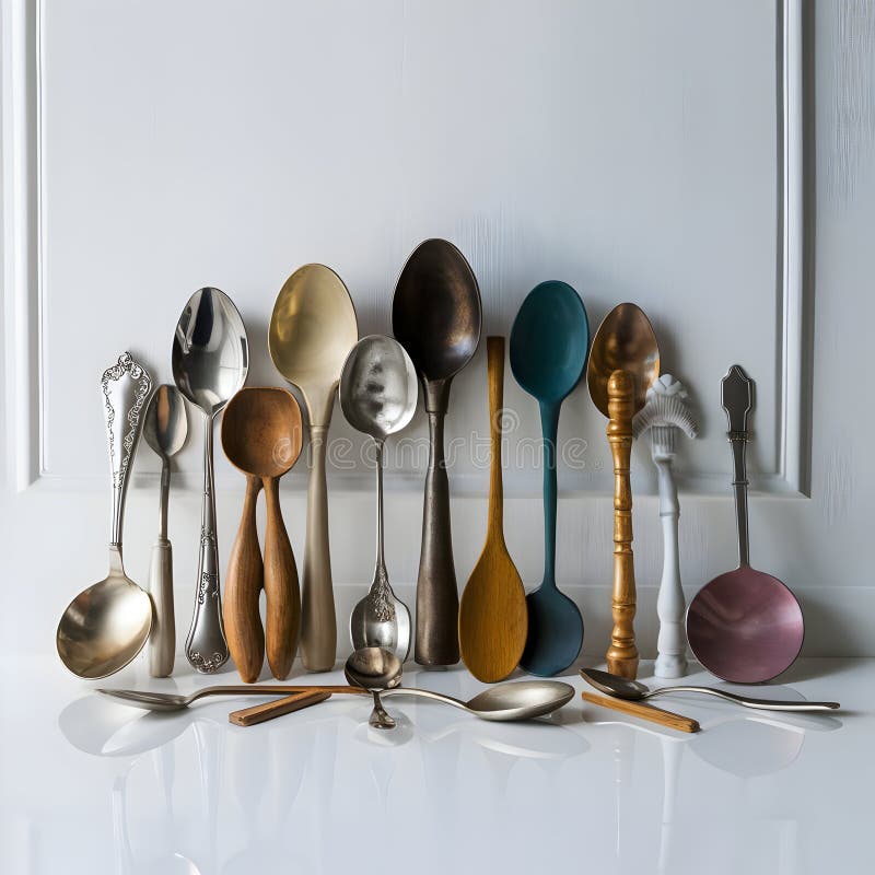 Different Spoons on White Background Stock Illustration - Illustration ...