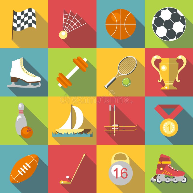 Different Sport Icons Set, Flat Style Stock Vector - Illustration of ...